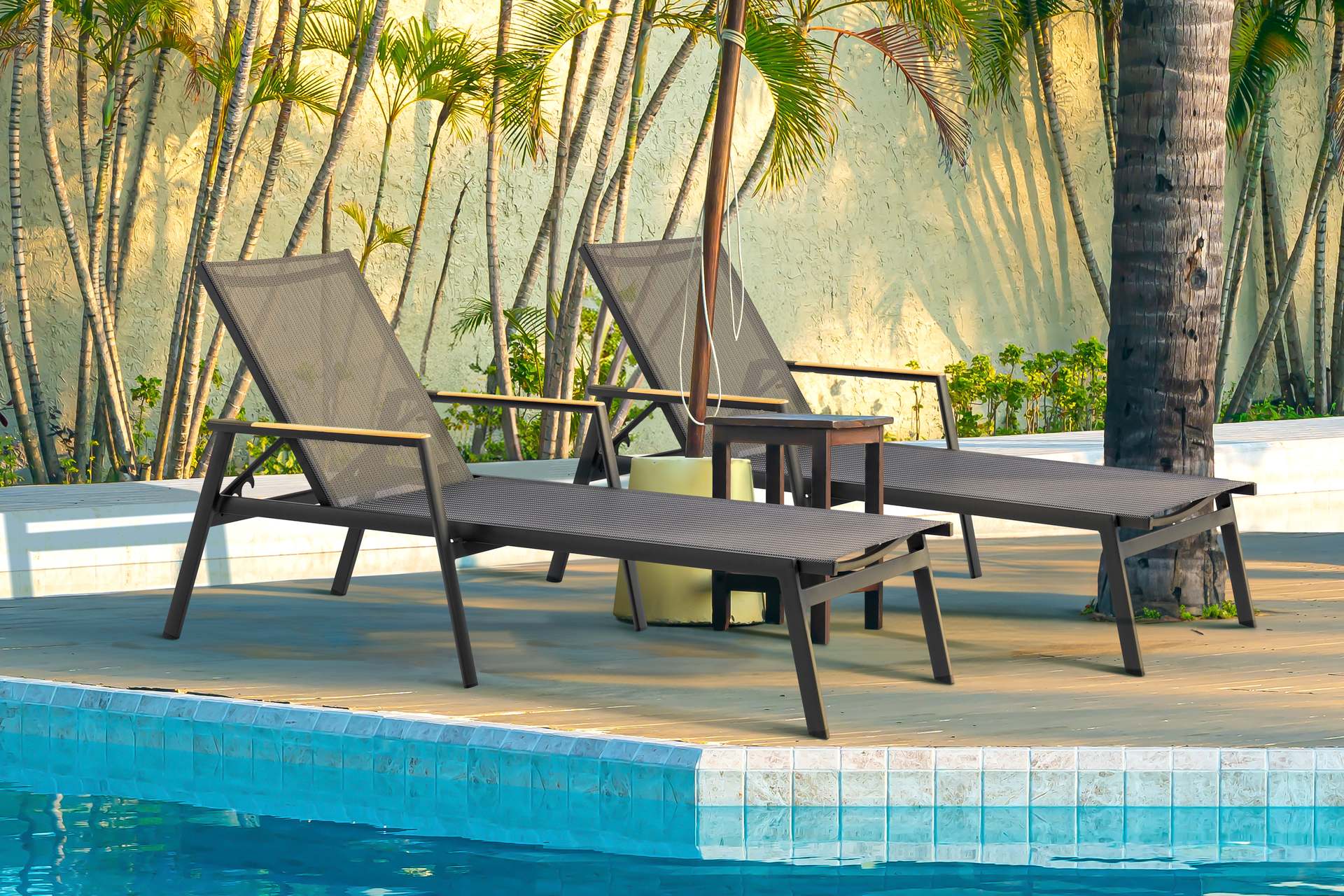 Ava sun lounger – high-quality garden lounger with teak armrests ...